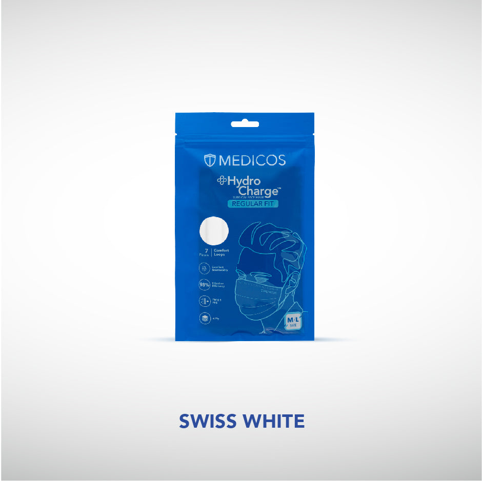 7 pcs HydroCharge™ Regular Fit 4-Ply Surgical Face Mask (Swiss White ...