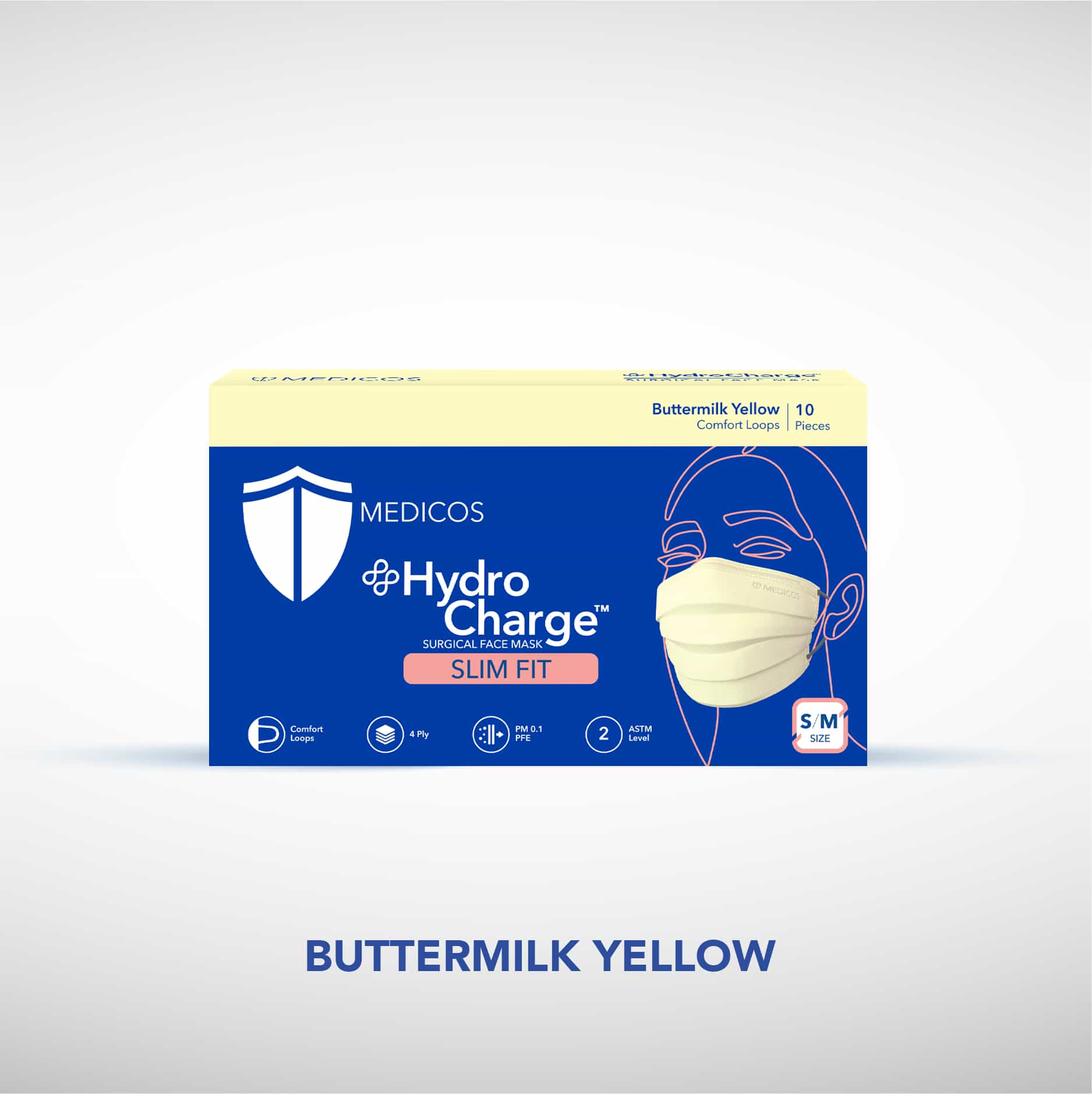 MEDICOS 4-ply HydroCharge™ Surgical Face Mask - Slim Fit (Buttermilk Y ...